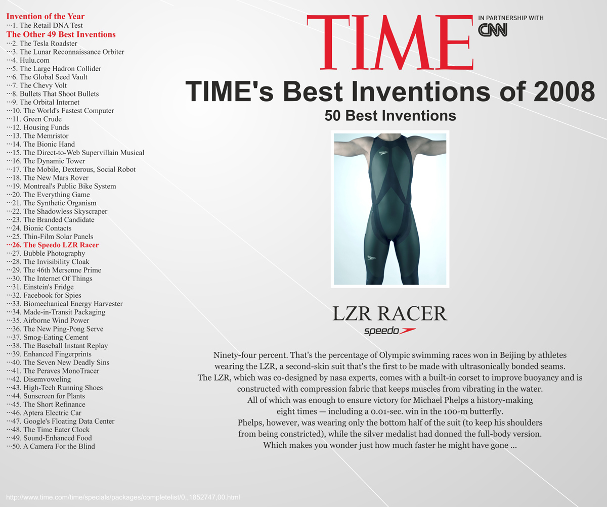 LZR Racer – SPEEDO: Melhores invenções de época de 2008. – Petratex